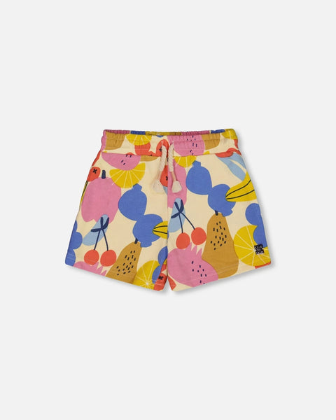 Deux Par Deux-Printed French Terry Short Fruits On Yellow Background ...